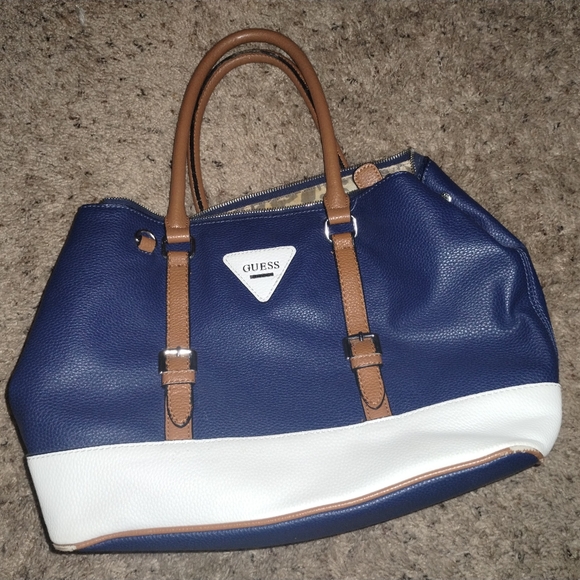 Guess | Bags | Guess 2 Zipper Handbag Multi Pocket Blue White Brown ...
